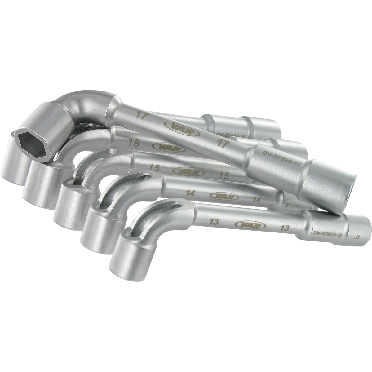 Set of 6 angled open socket wrenches